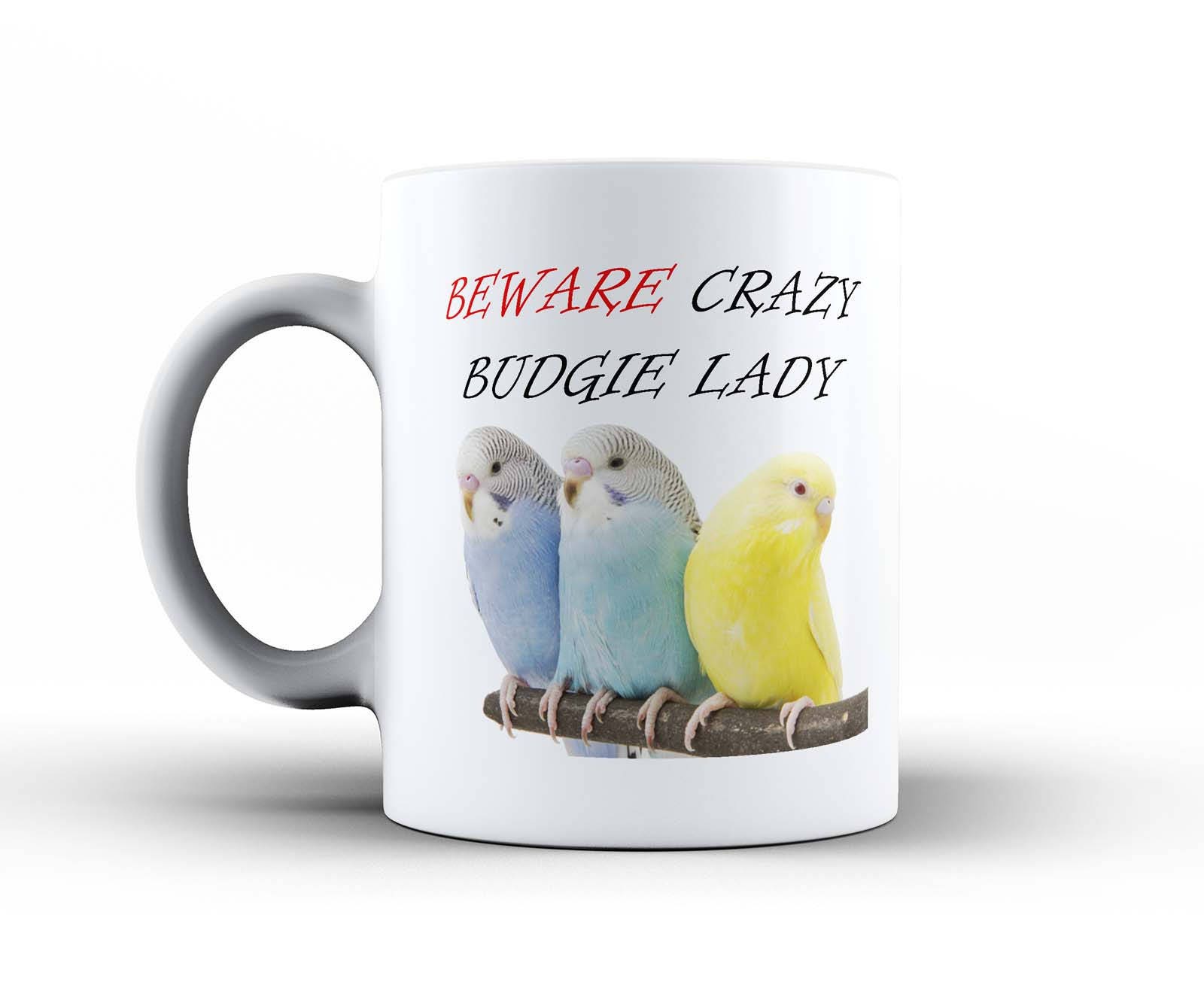 Crazy Budgie Lady Mug & Coaster Set Mum Mom Gran Sister Wife Girlfriend Birthday, Funny Coffee ...