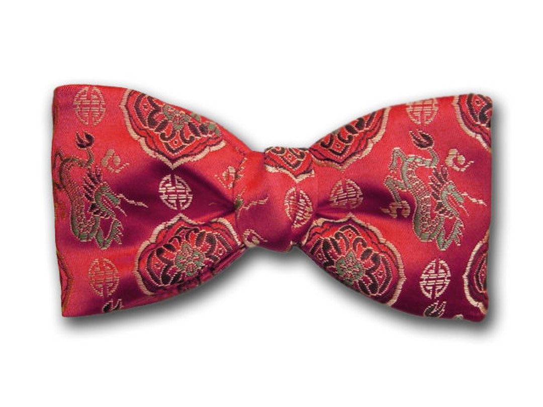 Bow Tie "dragon"- Red Silk Bow Tie - Men's Classic Accessory - Hand ...
