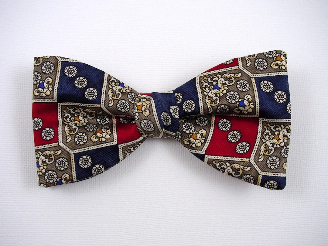 Plaid Bow Tie Monte Carlo Burgundy and Navy Blue Silk Bow Tie Pre-tied ...