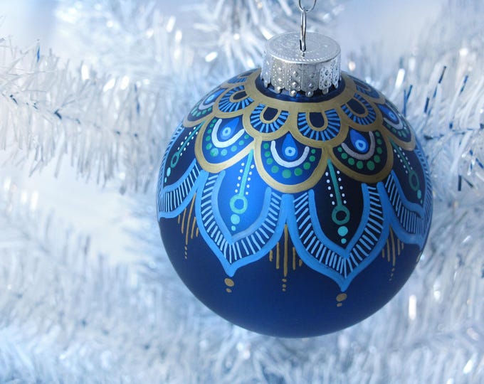 Art Deco Opulence Hand Painted Ornament, Art Deco Bulb, Navy Blue ...