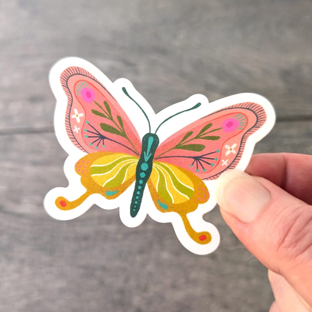 Peach and Yellow Butterfly Vinyl Sticker, Mariposa Sticker, Nature ...