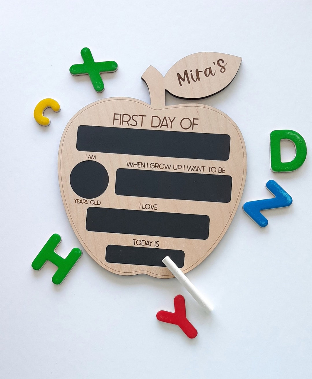 First Day of School Apple Sign Photo Prop. Chalkboard Info Insert Areas ...