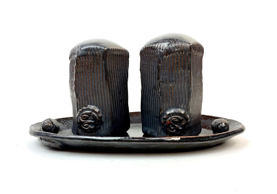 Kitchen SALT & PEPPER Set, Beautiful, One of a Kind, Work of Art, Black ...