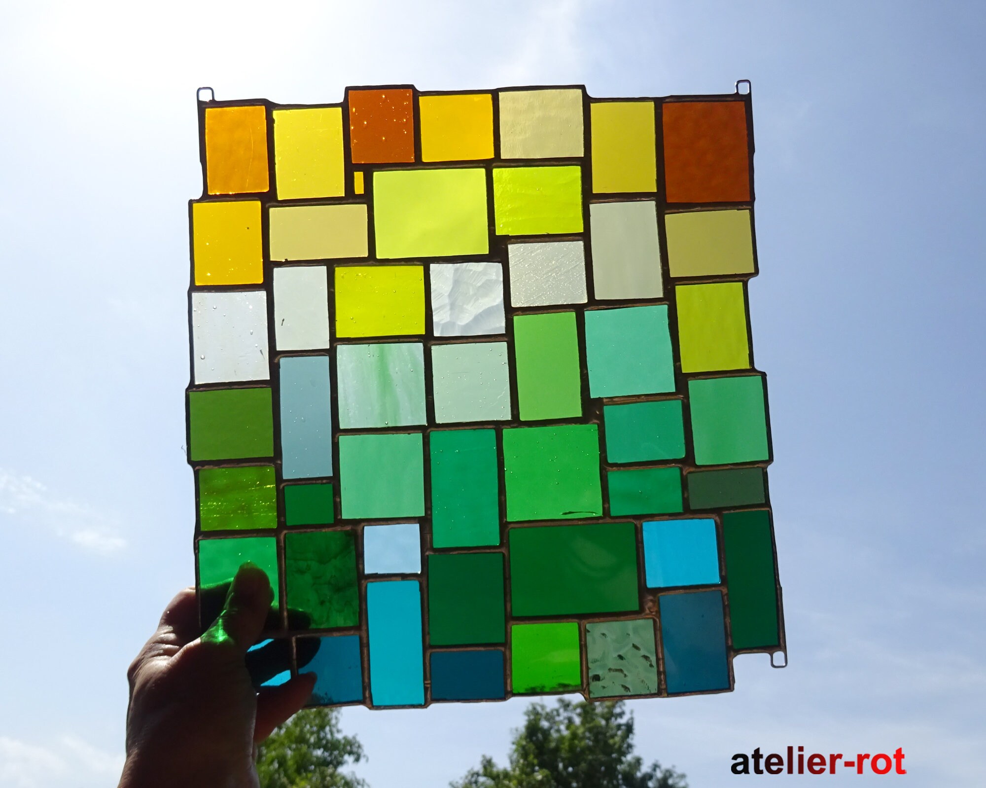 Fensterbild XL modernes Glasbild rün gelb Tiffany Glasmalerei | Etsy