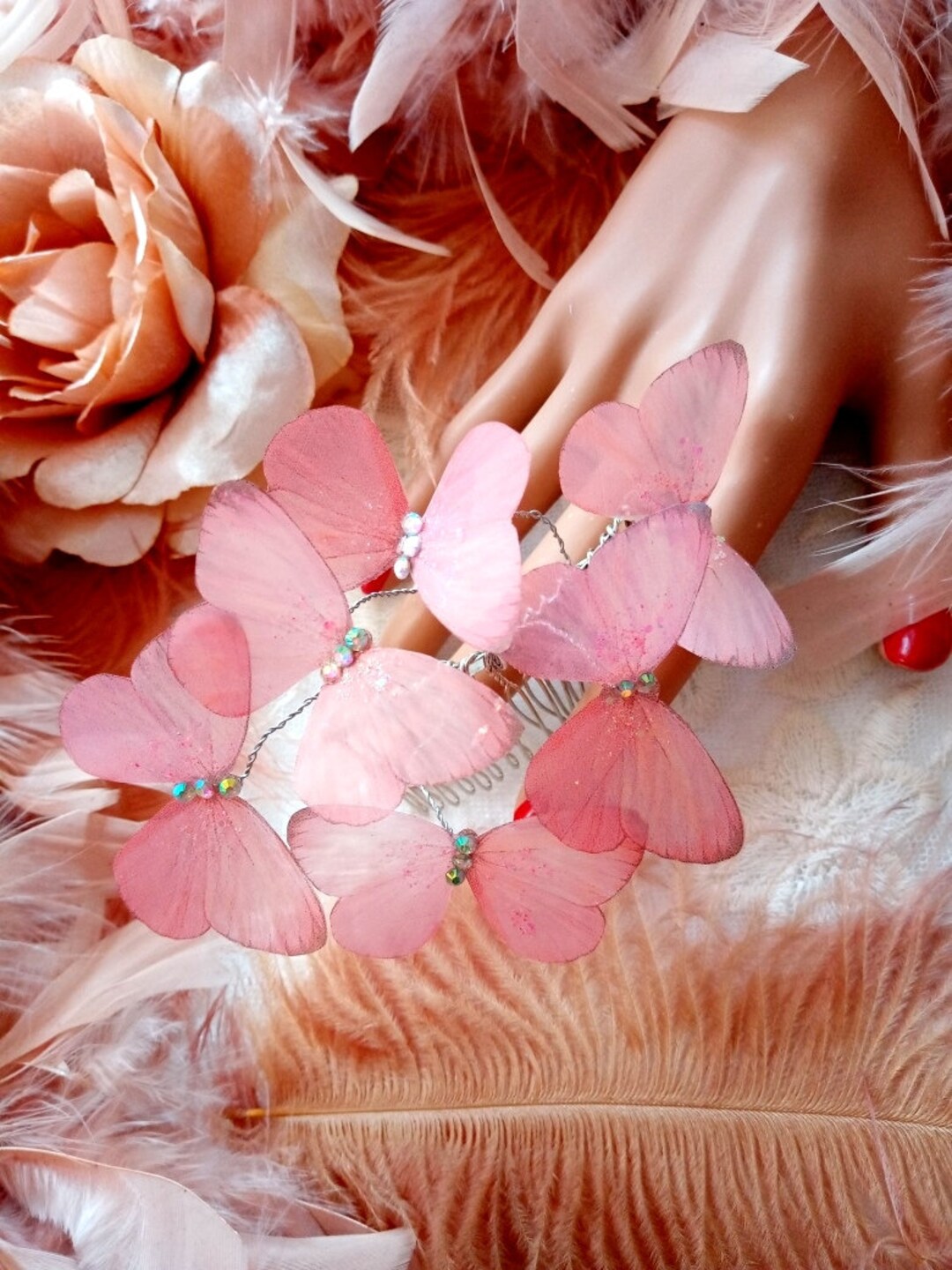 Hair Comb 6 PINK BUTTERFLIES for Boho Chic Wedding - Etsy