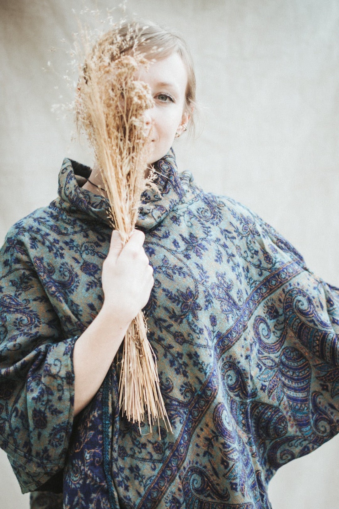 Cozy Poncho COSMO Turquoise Royal Blue Warm Throw - Etsy