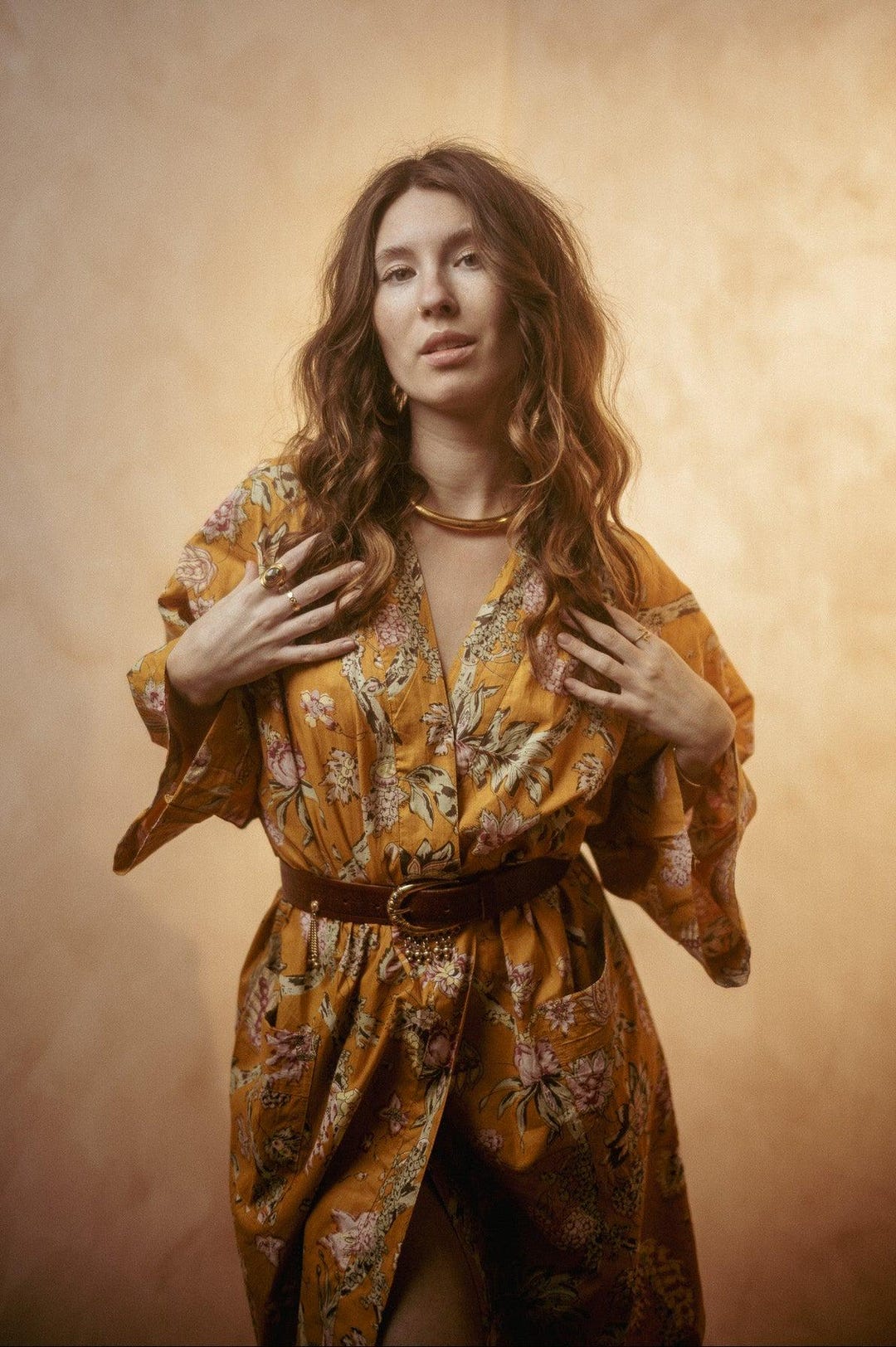 Kimono LOUMI Made of Cotton Yellow Dressing Gown Loungewear Bathrobe ...