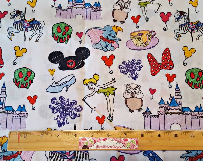 DISNEYLAND Parks Icons LARGE Disney Inspired Fabric Fat Quarters 1/2 ...