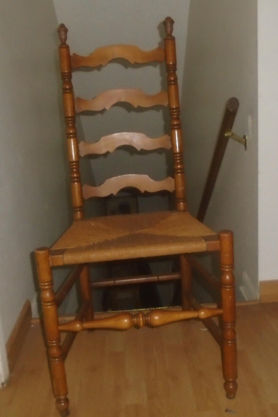 Antique Vintage French Country Cherry Wood Ladder Back Chair With ...