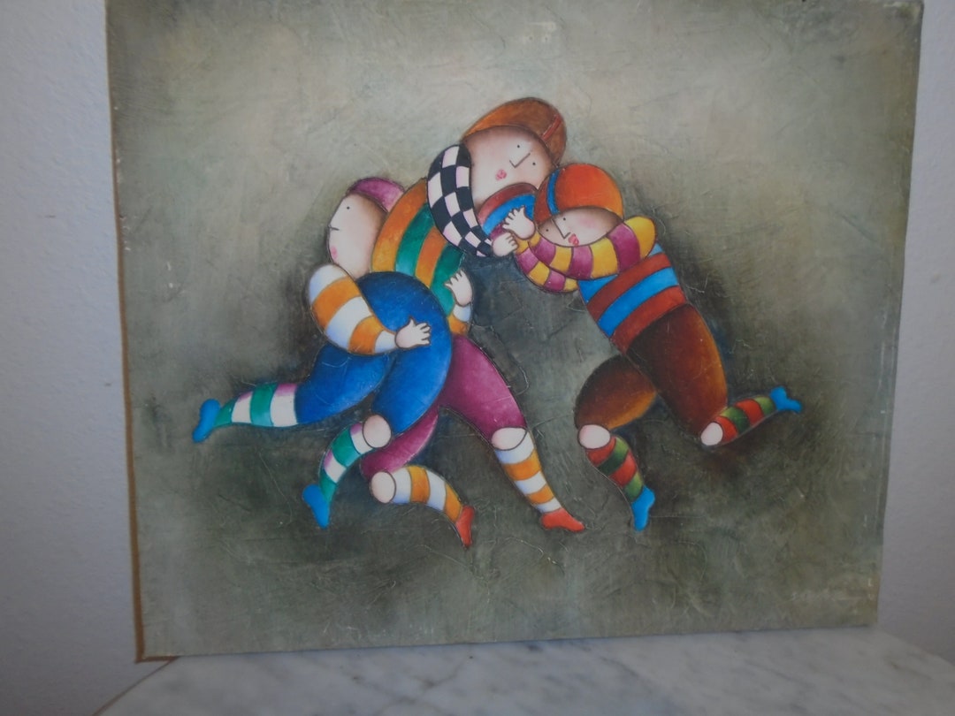 J. Roybal Roy Baz Canvas Painting Print Three Children Playing Football ...