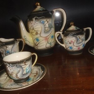 Vintage Japanese Dragon Ware Tea Set Japan Demitasse Moriage W/ Gold ...