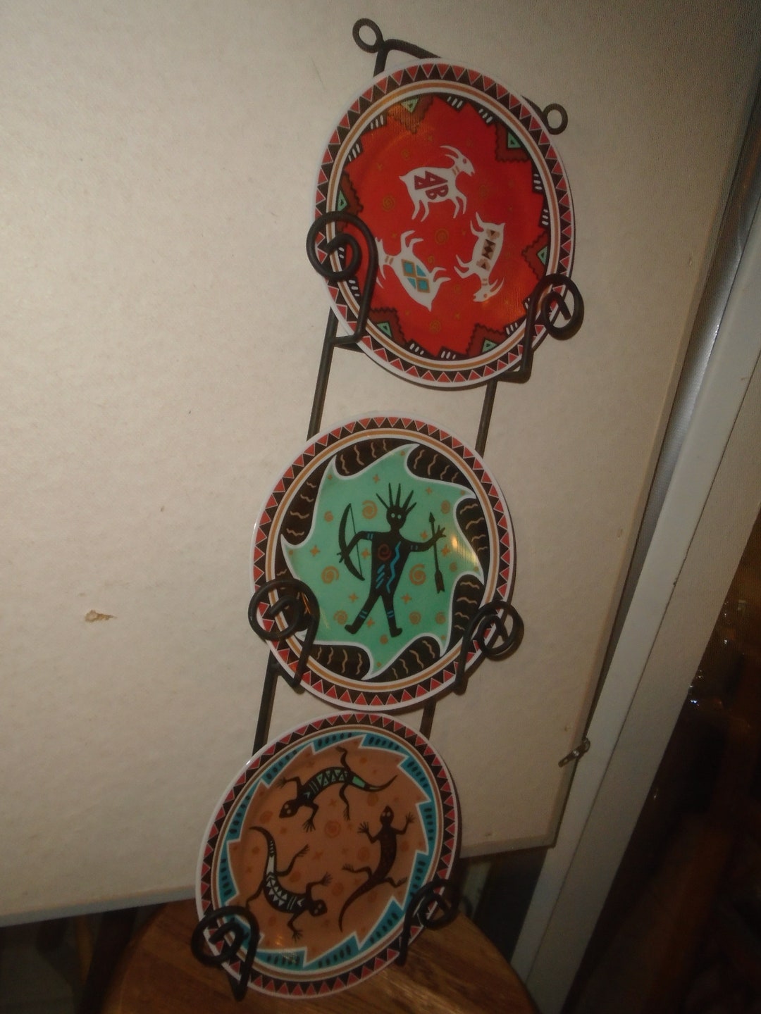 Native American Decorative Plates Set 0f 3 With Iron Plate Stand ...