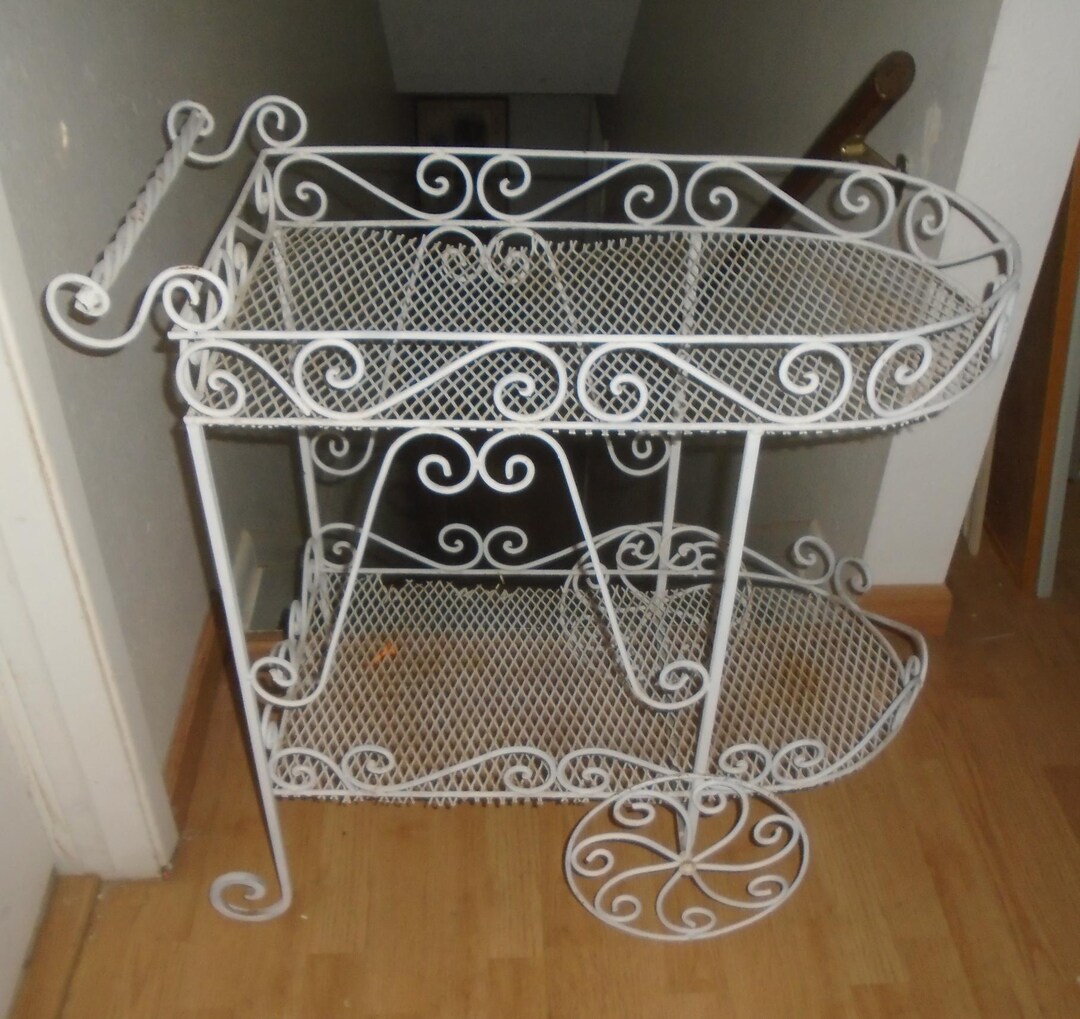 Vintage Wrought Iron Bar/flower Cart White Mid Century - Etsy
