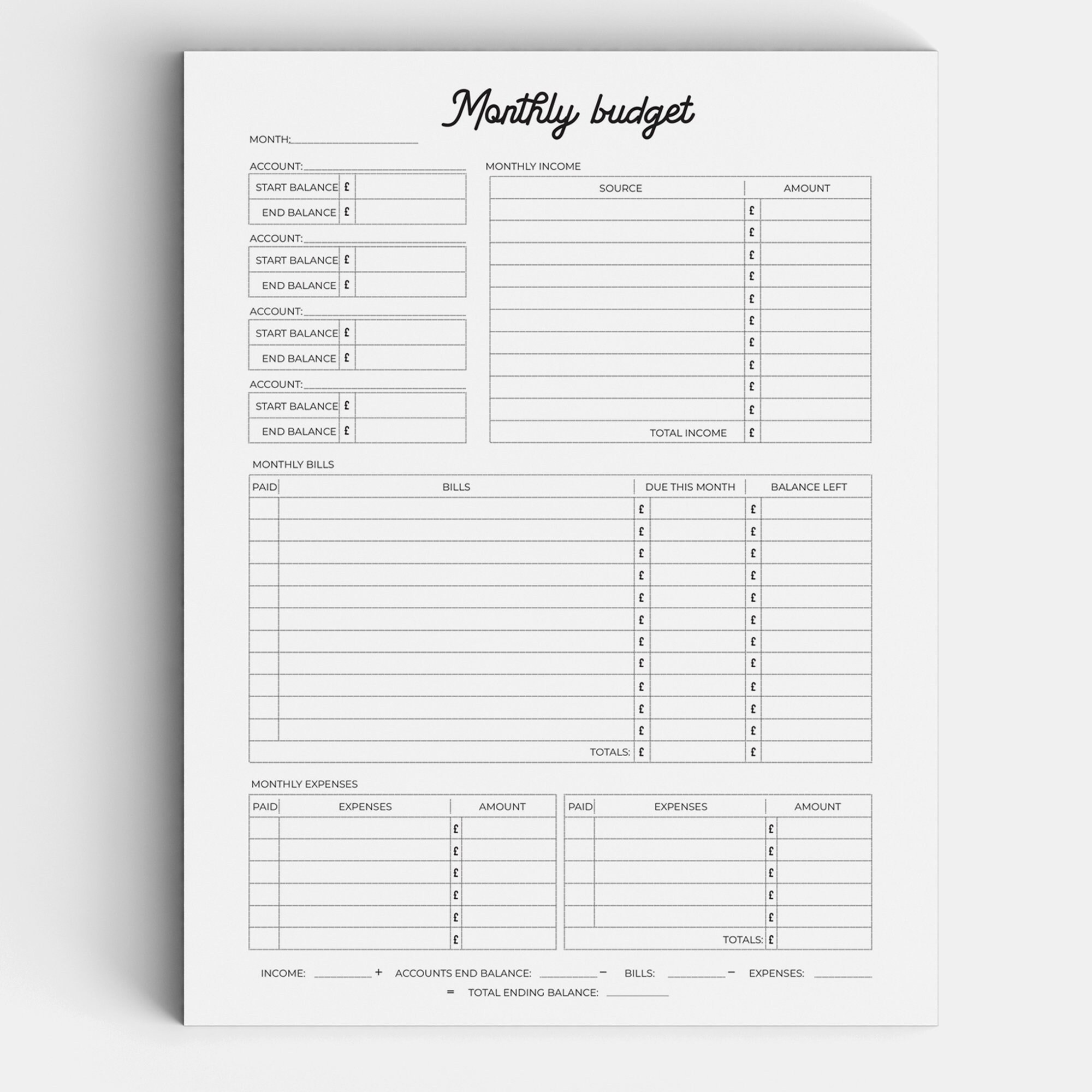 Monthly Budget Planner Printable UK Budget Planner Bill Tracker 