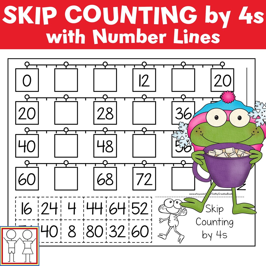 Skip Counting by 4s With Line Numbers Worksheets - Etsy