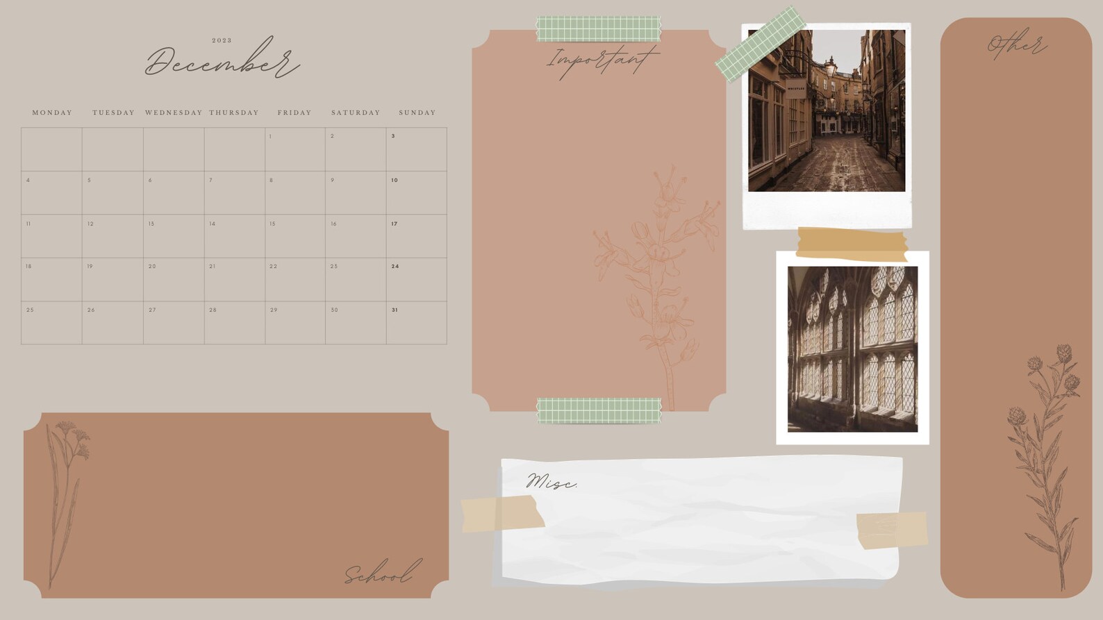 Light Academia 2023 Desktop Background Calendar - Etsy