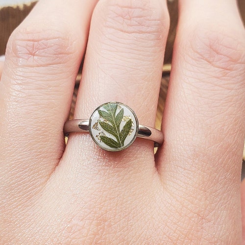 Real Fern Heart Ring Gold Boho Nature Plant Jewelry - Etsy
