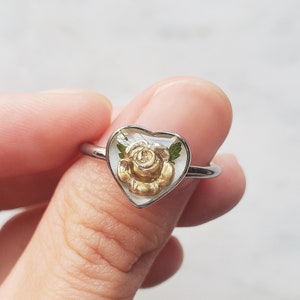 Gold rose heart ring flower plant resin jewelry boho nature | Etsy