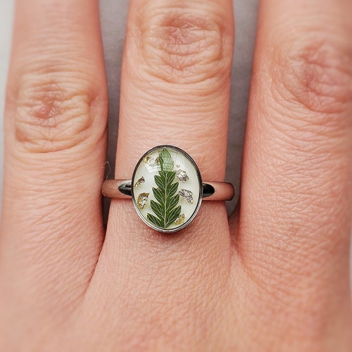 Dried Fern Ring Resin Plant Ring Botanical Jewelry Real - Etsy