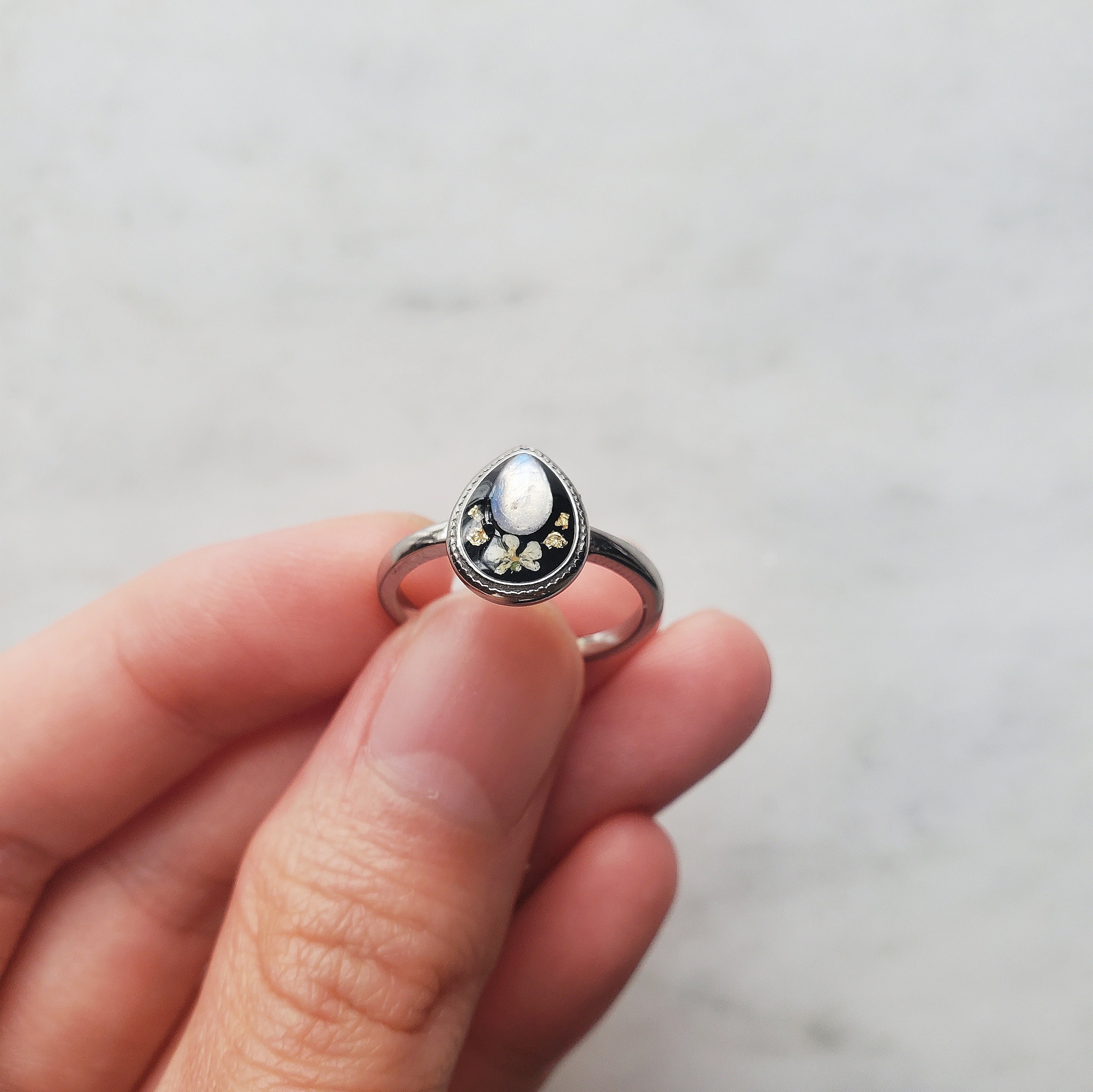 Rainbow Moonstone Floral Ring Real Flower Jewelry Boho - Etsy