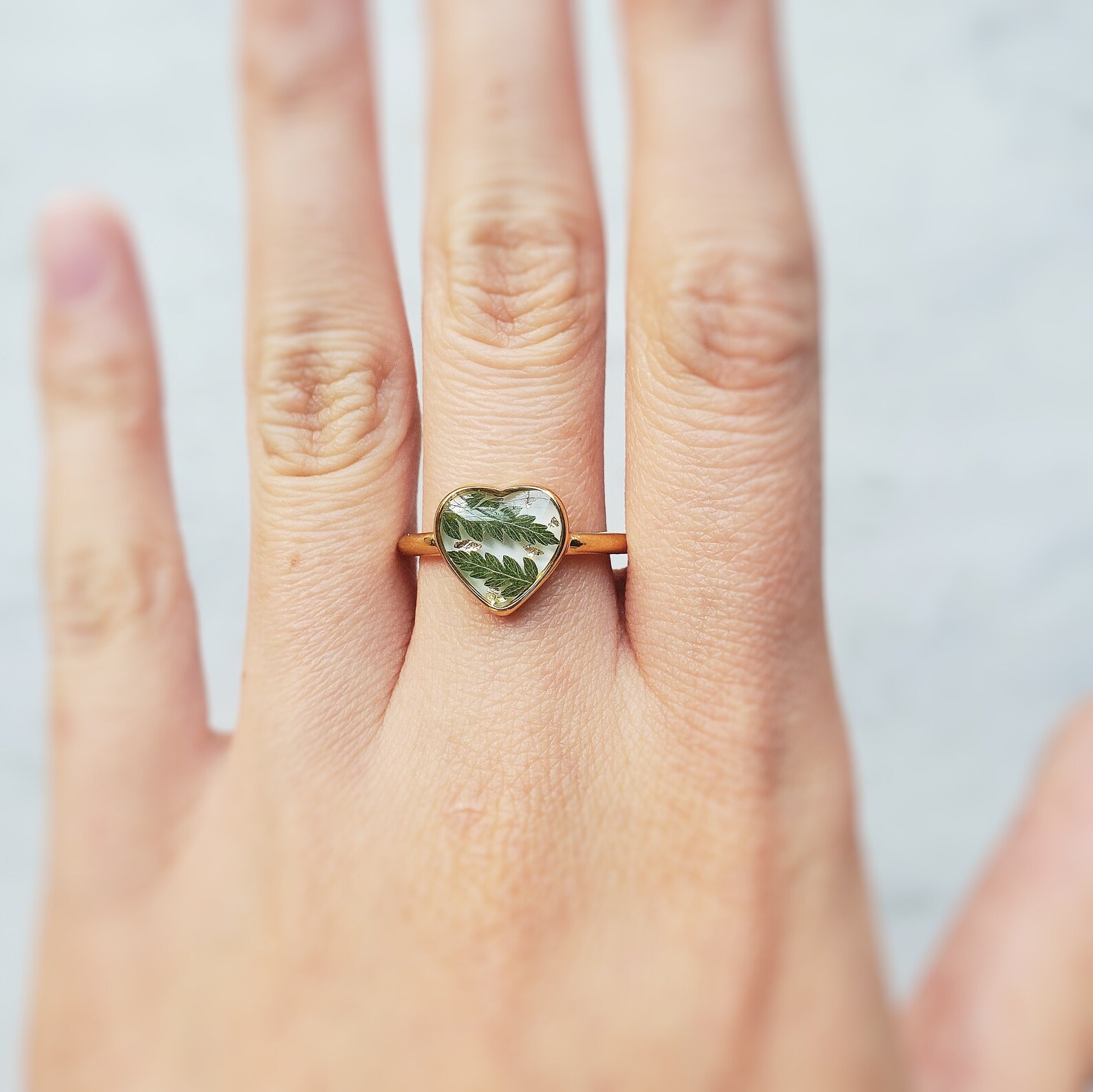 Real Fern Heart Ring Gold Boho Nature Plant Jewelry - Etsy