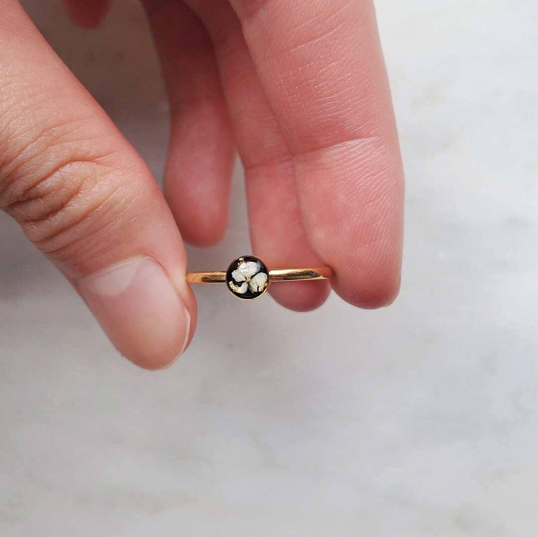 Real Pressed Flower Ring, Dainty Botanical Resin Jewelry, Nature Plant ...