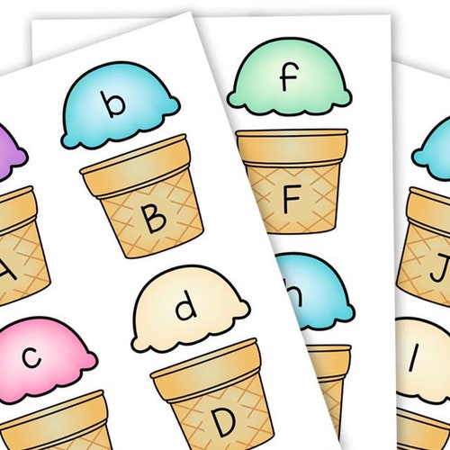 Ice Cream Cone Alphabet Letter Uppercase and Lowercase Match - Etsy