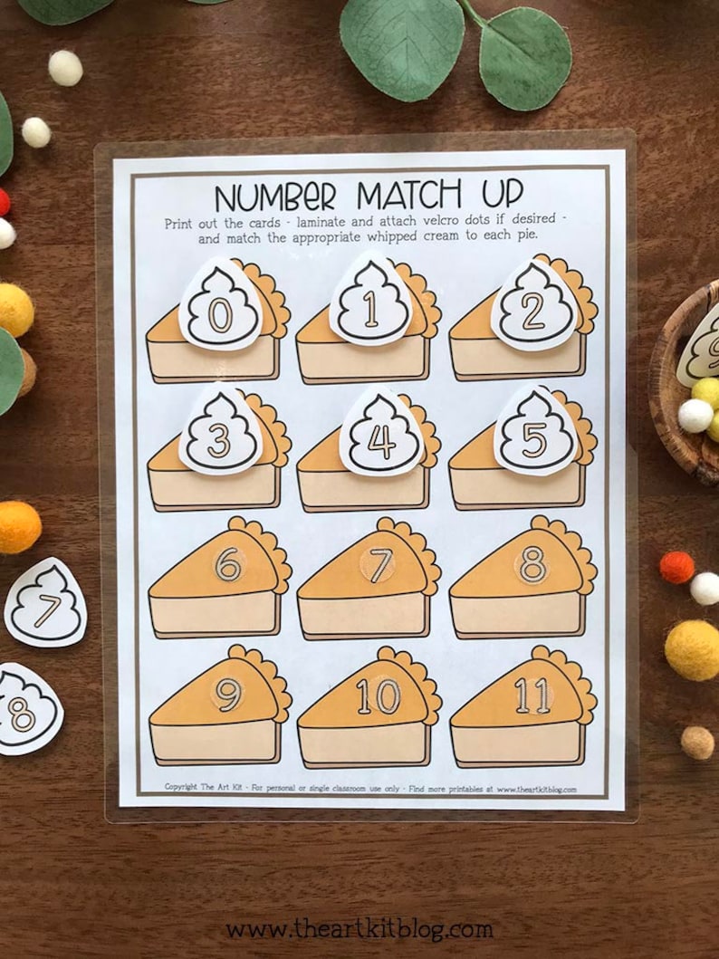 Pumpkin Pie and Whipped Cream Number Match Printable, Busy Book, Math ...