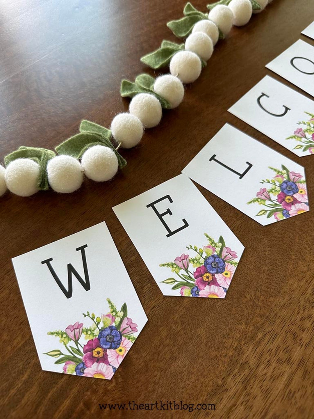 Welcome Banner Printable With Flowers, Spring Printable Wall Art ...
