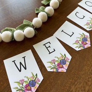 Welcome Banner Printable With Flowers, Spring Printable Wall Art ...