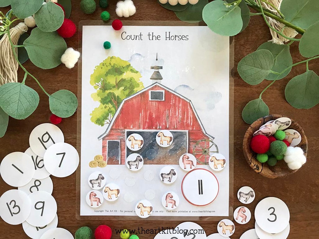 Count the Horses in the Barn Numbers Printable, Printable Activity for ...