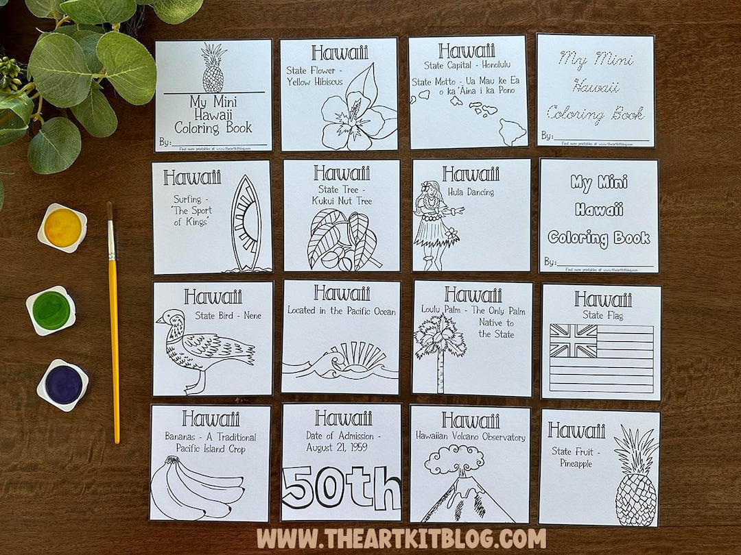 Mini HAWAII Coloring Pages, 50 States Coloring Page, USA Homeschool ...