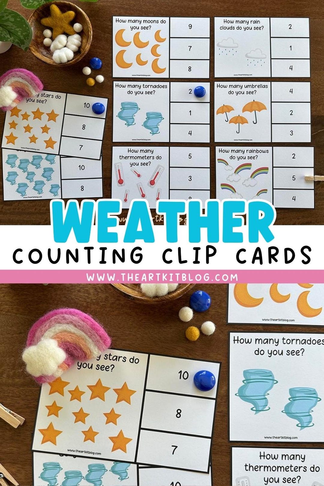 Weather Counting Clip Cards, Number Recognition Printable, Instant ...