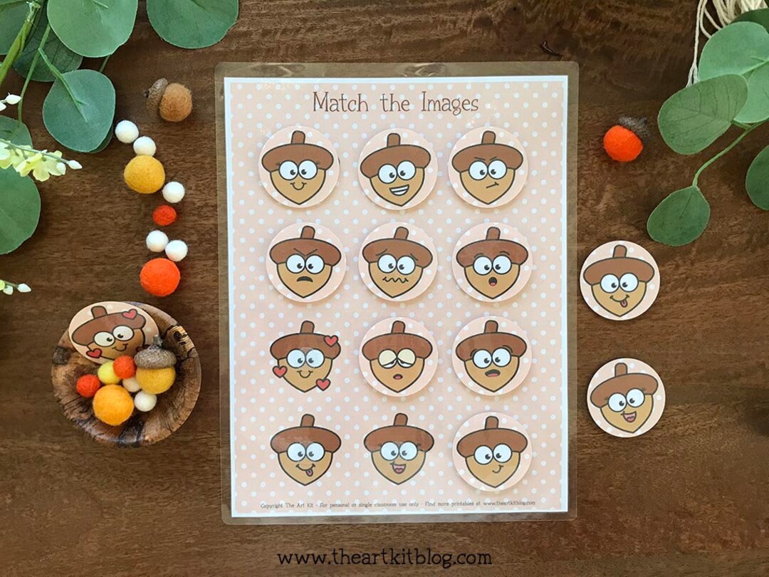 Cute Acorn Faces Memory Match Game Printable, Emoji Busy Book Page ...