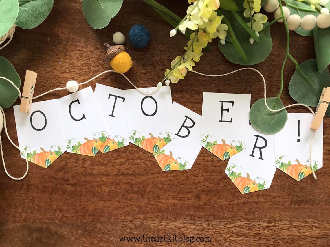 October Banner Printable, October Wall Art, Fall Printable Download ...
