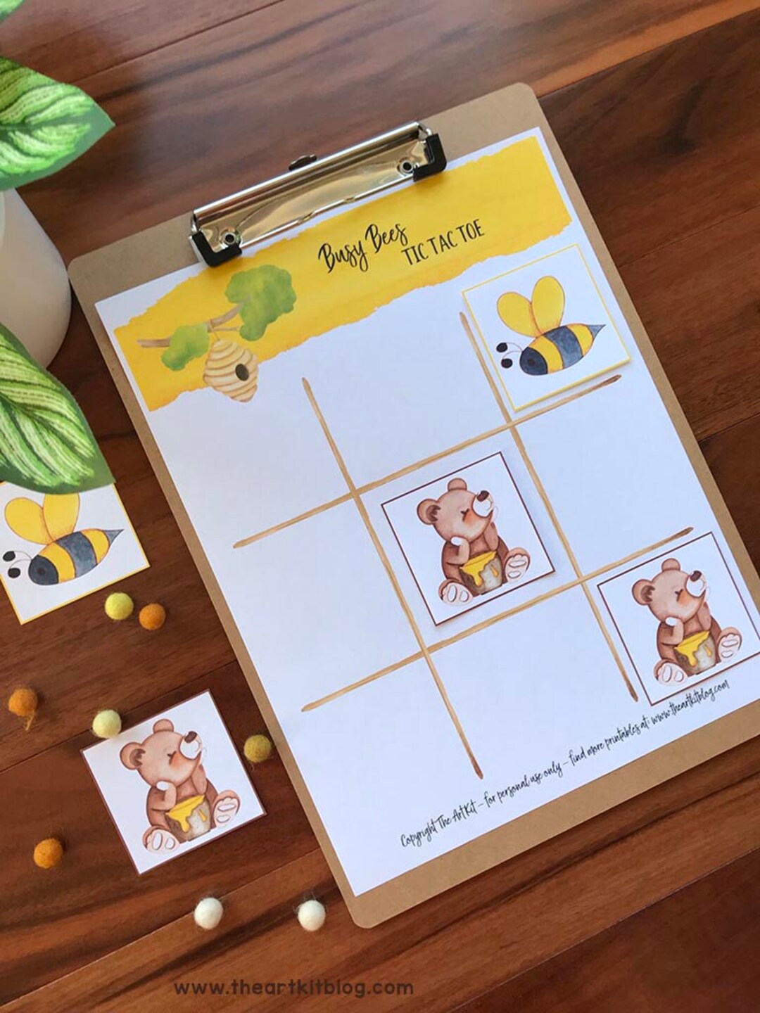 Busy Bees Tic Tac Toe Printable Game, Printable Game for Kids, Busy ...