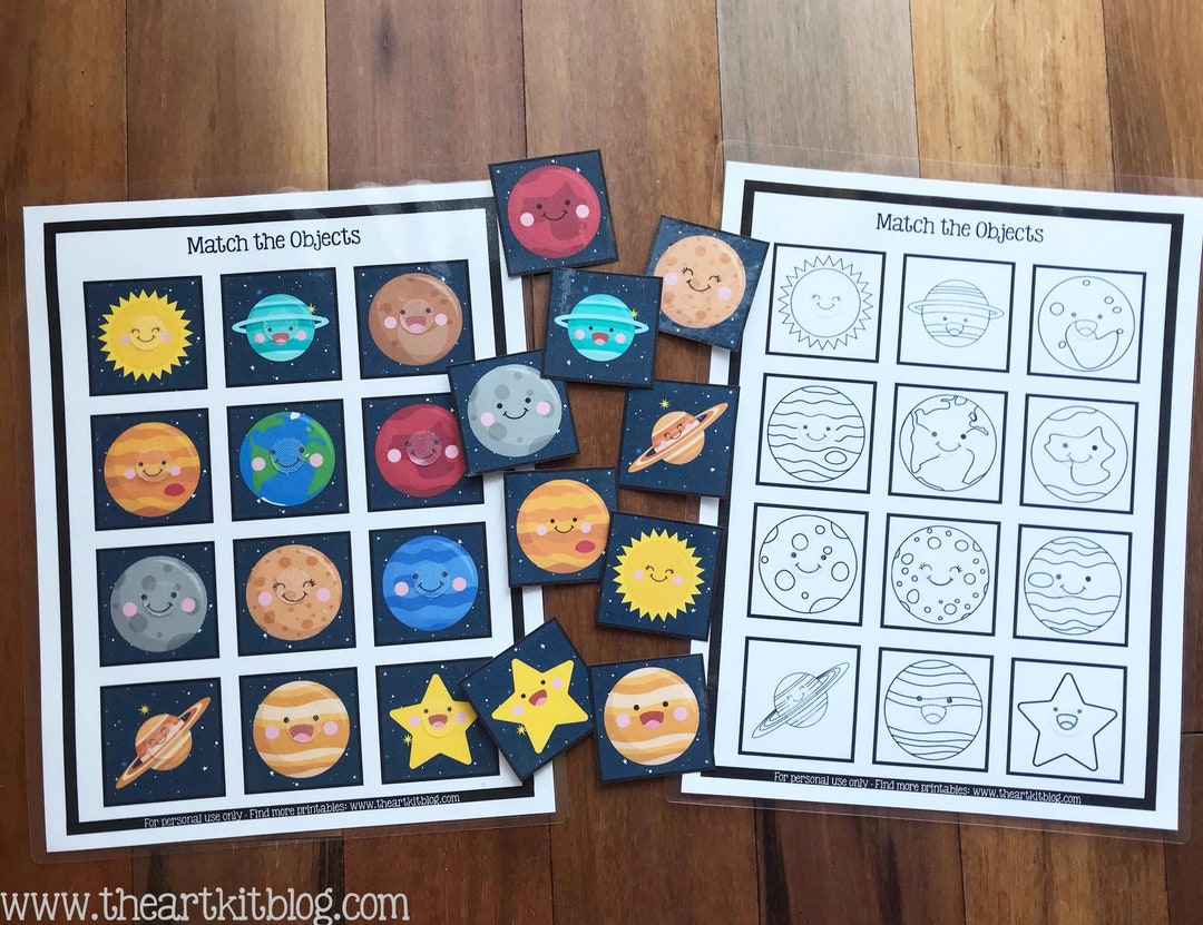 Solar System Space Matching Game Printable // Cute Kids Planets Match ...