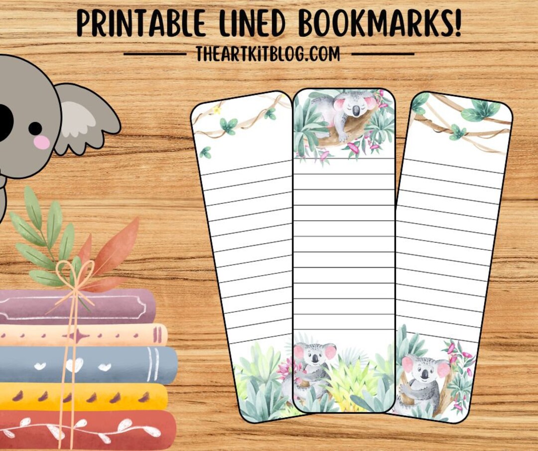 Aussie Koala Printable Lined Bookmarks, Bookmarks for Kids, Download ...