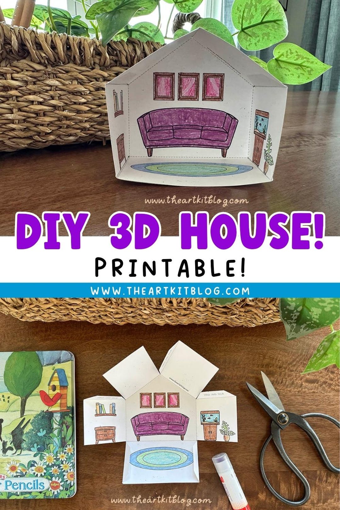 3D Box Printable, Mini Dollhouse Printable, 3D Living Room, Paper Craft ...