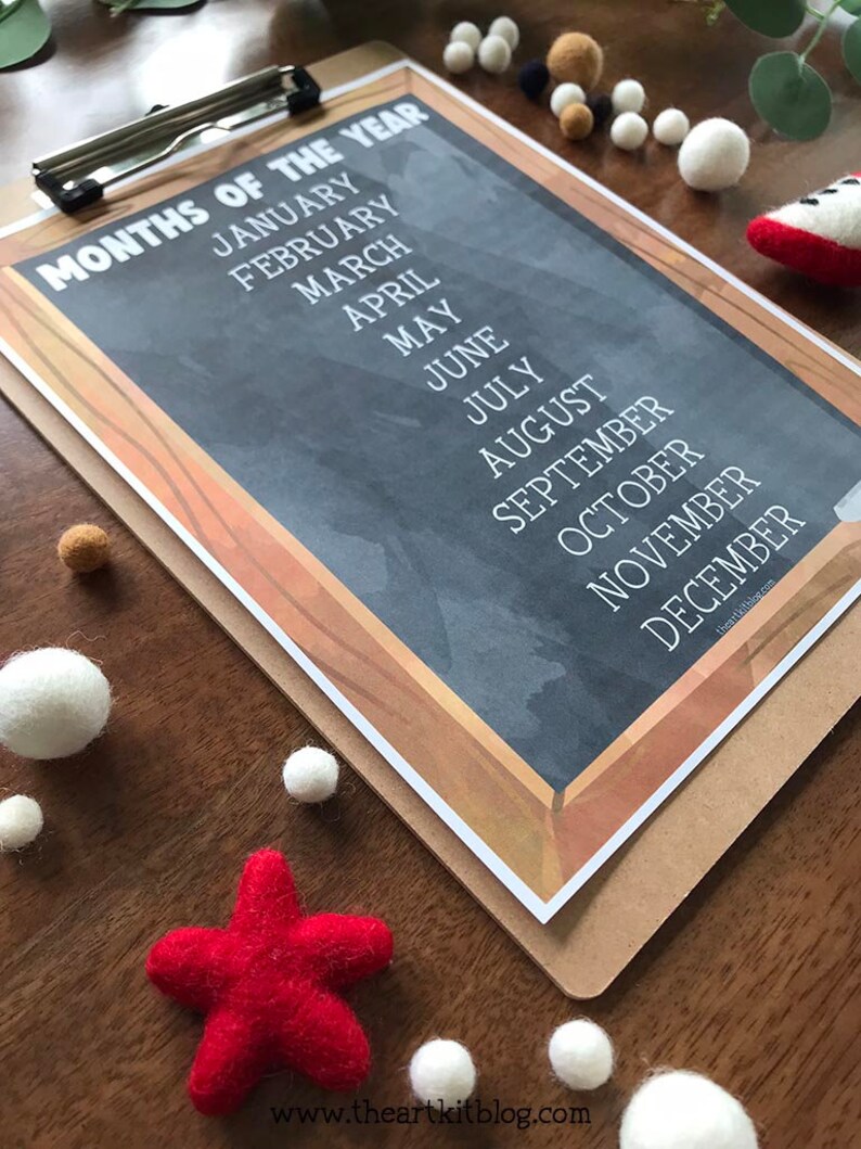 Months of the Year Chart PRINTABLE, Chalkboard, Preschool, Kindergarten ...