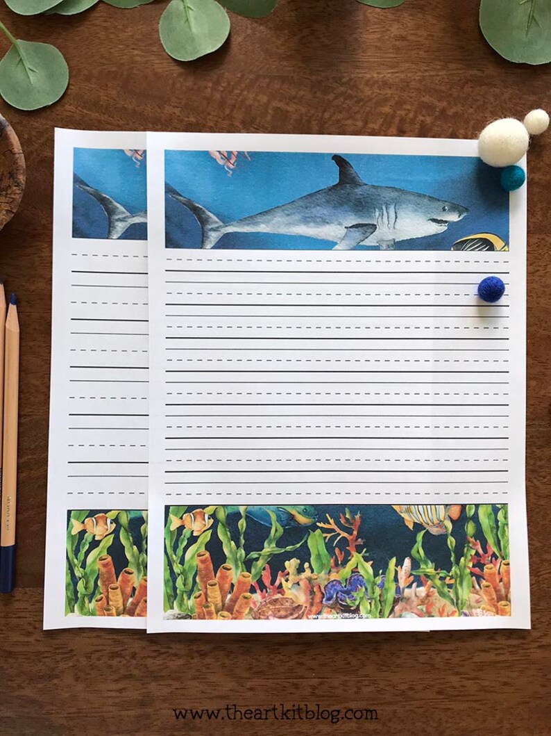 Printable Lined Paper With Sharks Notebooking Pages School - Etsy