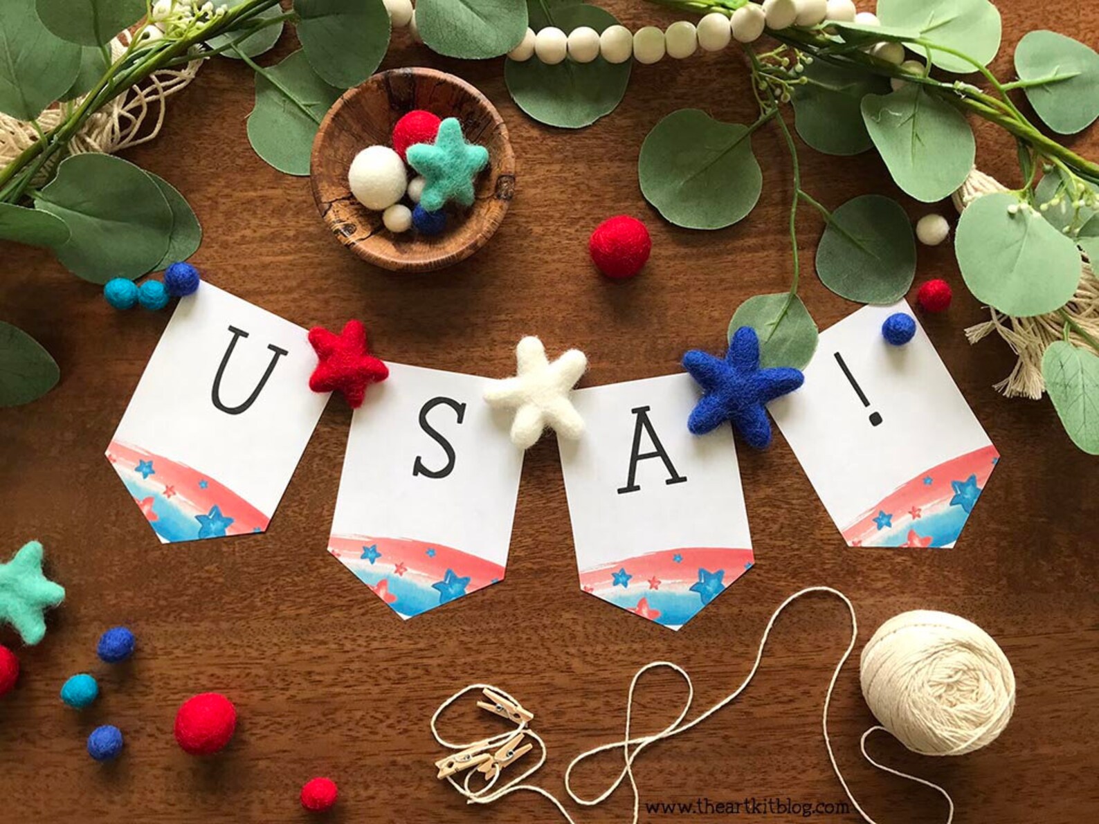 USA Patriotic Banner Printable, Printable Wall Art, 4th of July ...