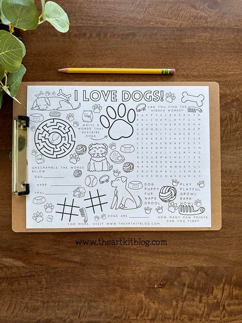 PRINTABLE I Love Dog Activity Page Printable Placemat - Etsy