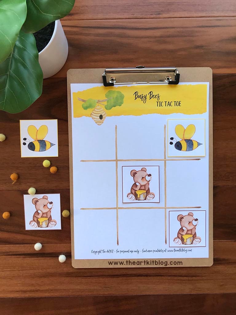 Busy Bees Tic Tac Toe Printable Game, Printable Game for Kids, Busy ...