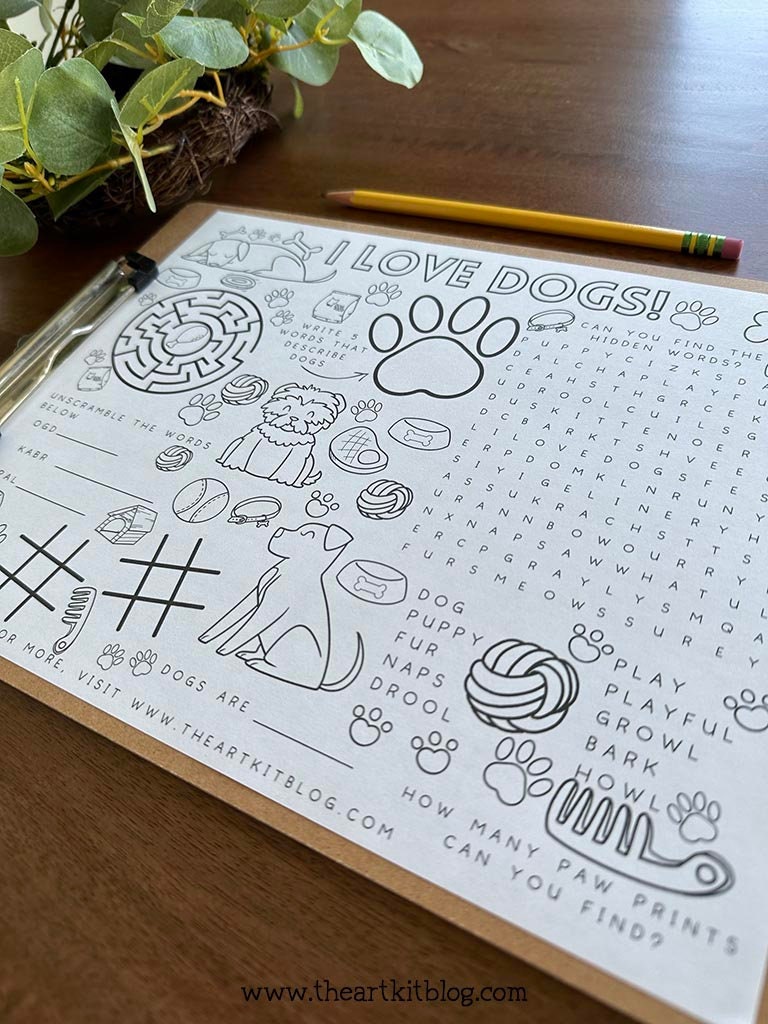 PRINTABLE I Love Dog Activity Page Printable Placemat - Etsy
