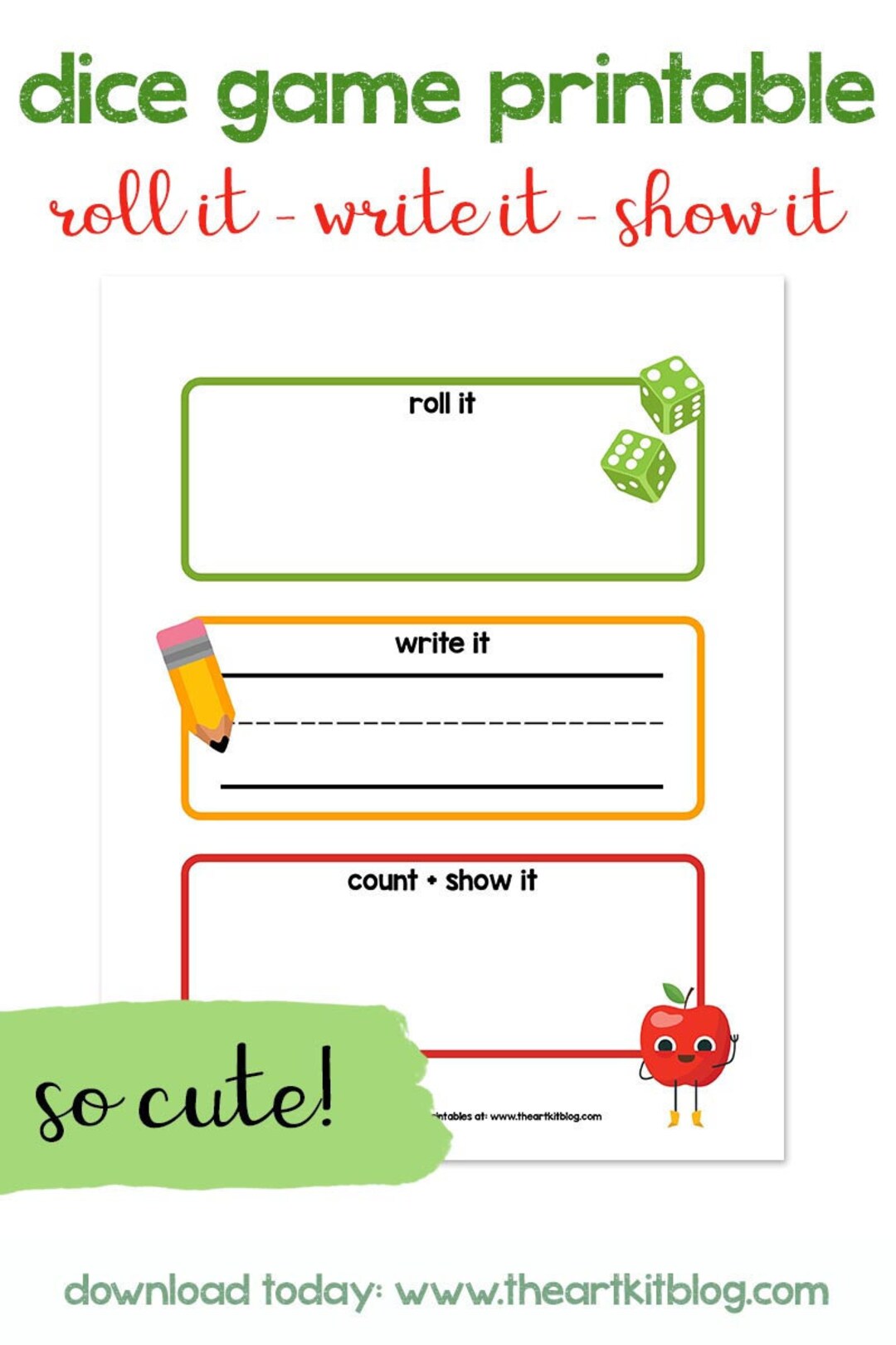 Roll It Write It Count It Show It Printable Learning Printable Counting ...