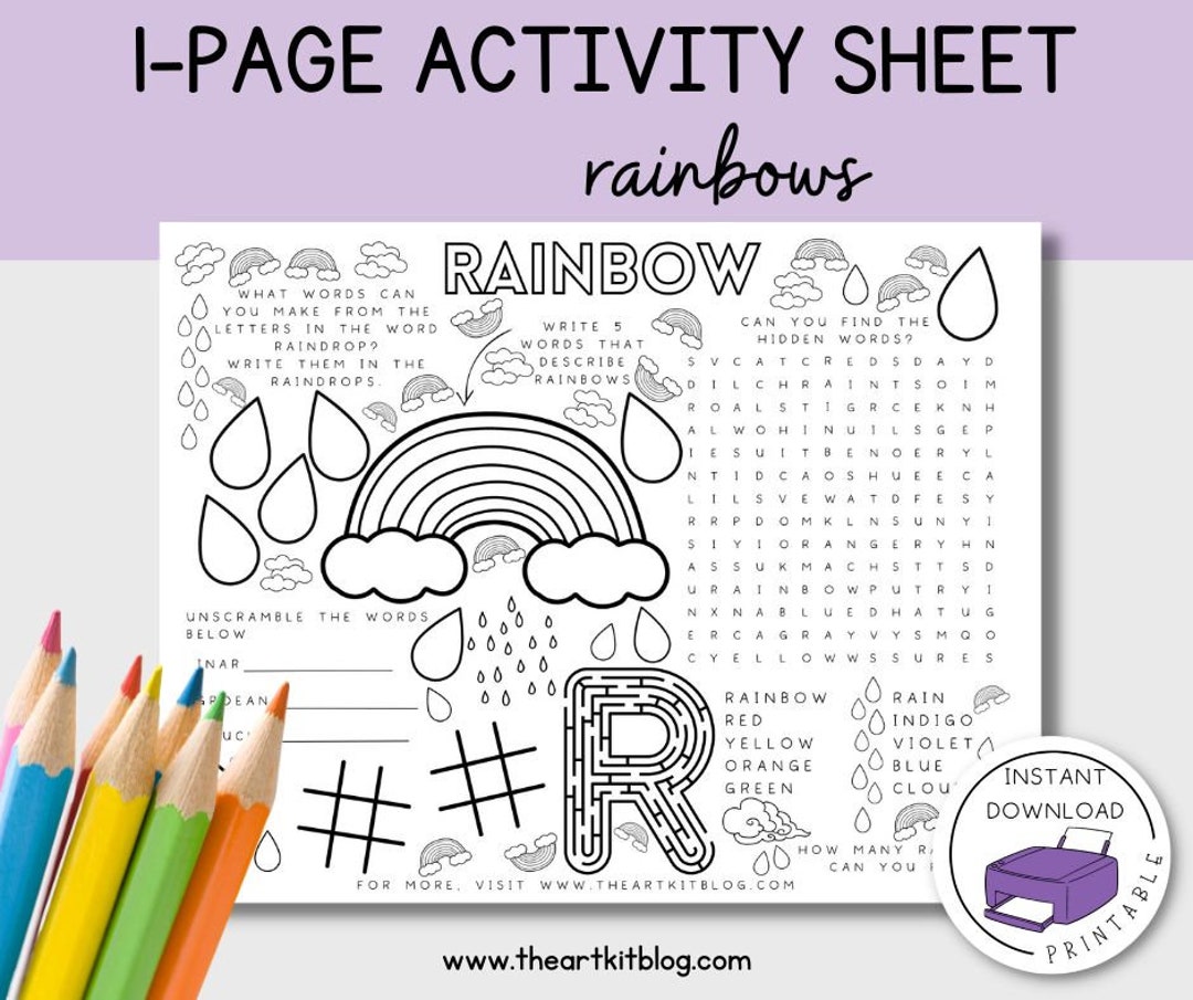 Printable Activity Placemat for Kids, Rainbow Activity, Rainbow Craft ...