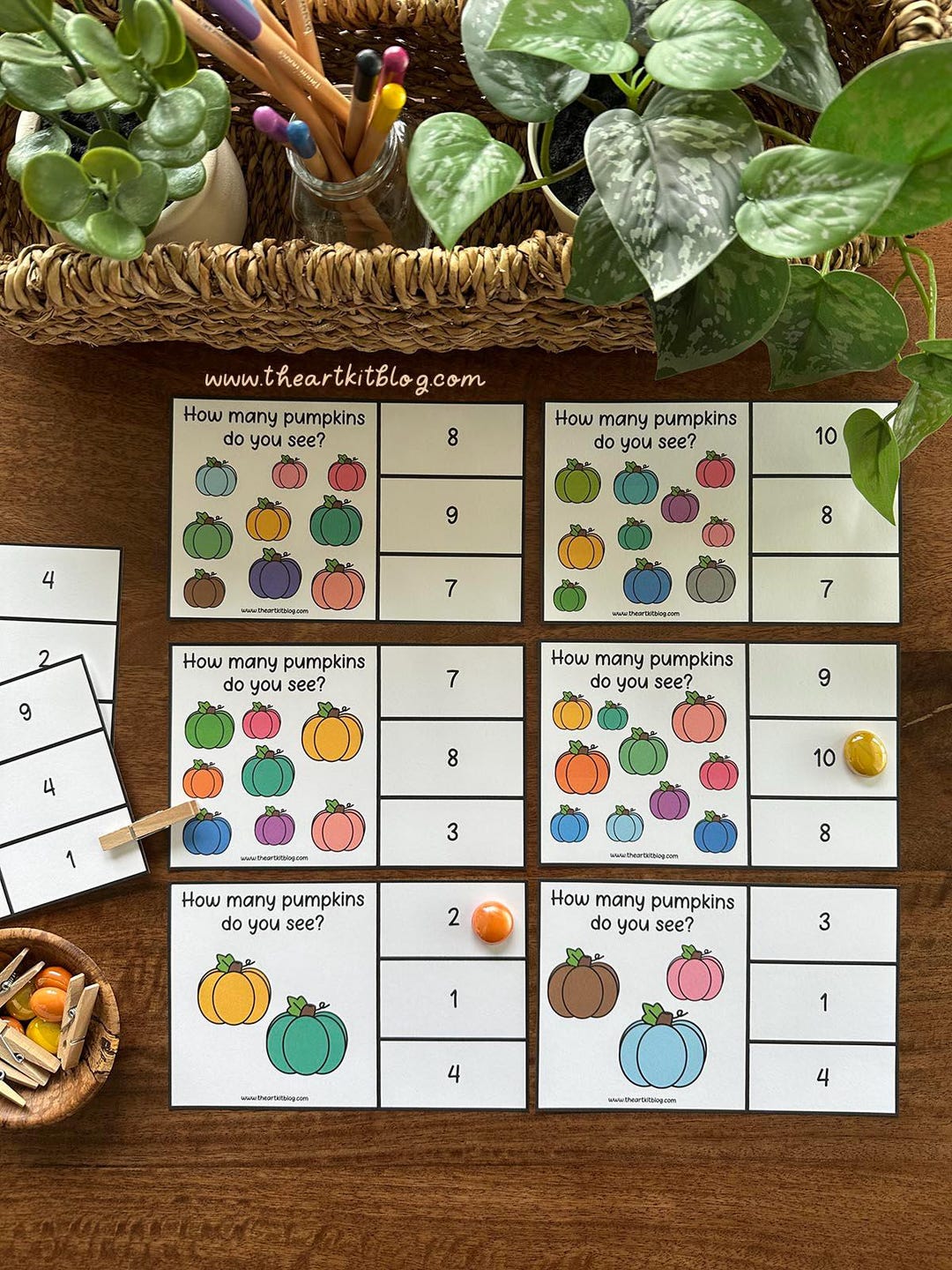 Pumpkin Counting Clip Cards, Number Recognition Printable, Instant ...