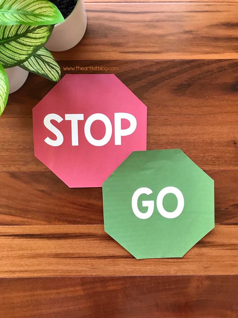 Stop Go Signs Printable, Practice Red Light Green Light, Kids ...