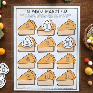 Pumpkin Pie and Whipped Cream Number Match Printable, Busy Book, Math ...
